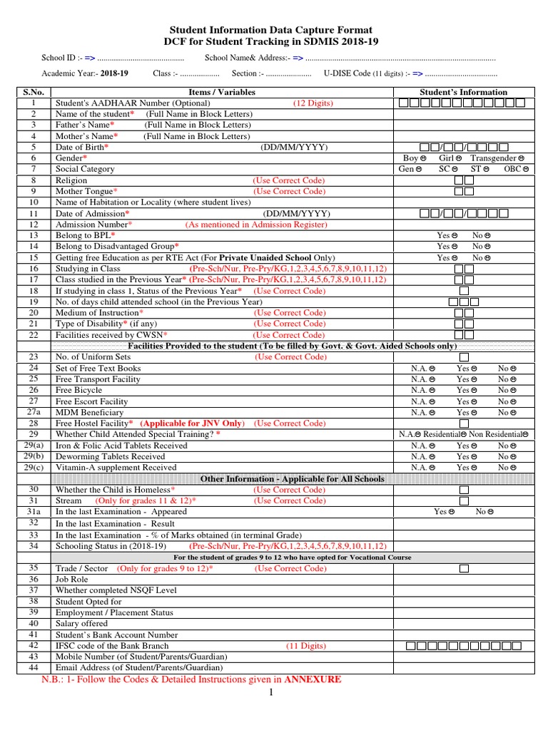 Student Information Data Capture Format DCF For Student Tracking in ...