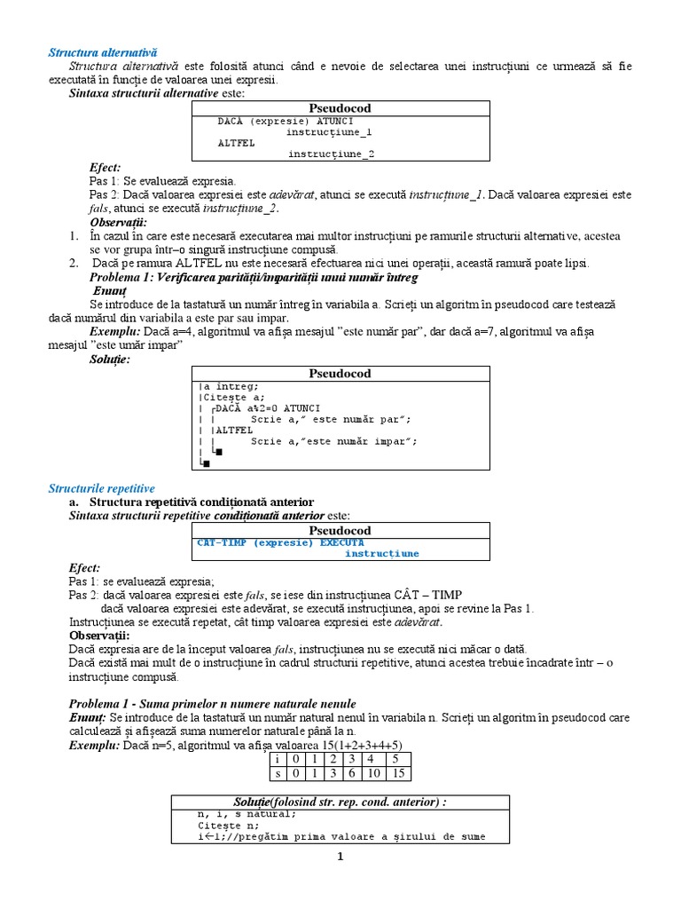 Structuri Repetitive in Pseudocod | PDF