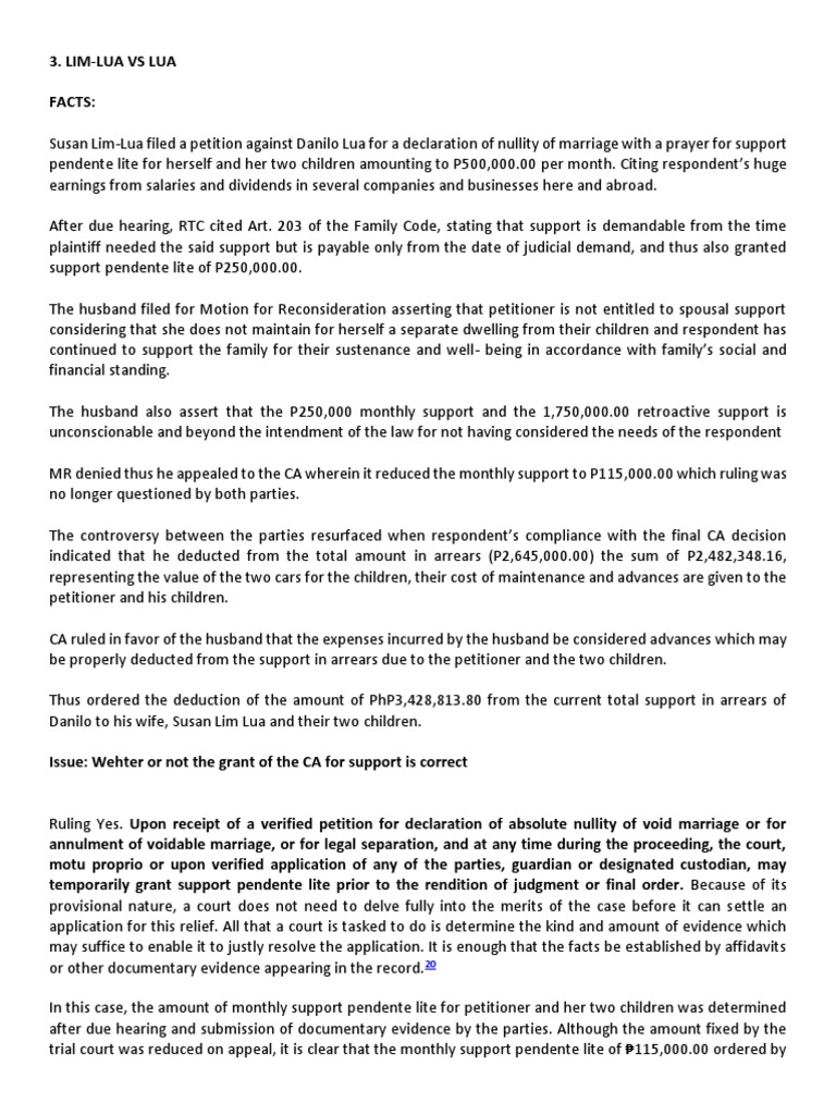 Lim Lua Vs Lua | PDF | Alimony | Annulment
