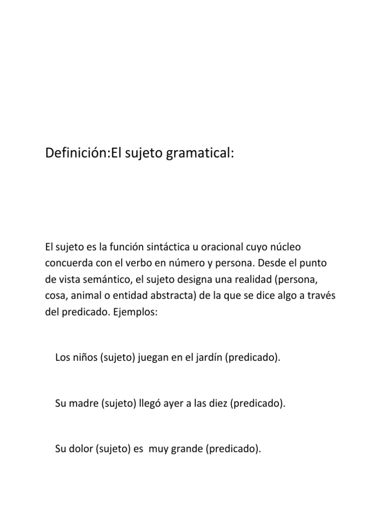 El Sujeto | PDF | Asunto (gramática) | Predicado (Gramática)