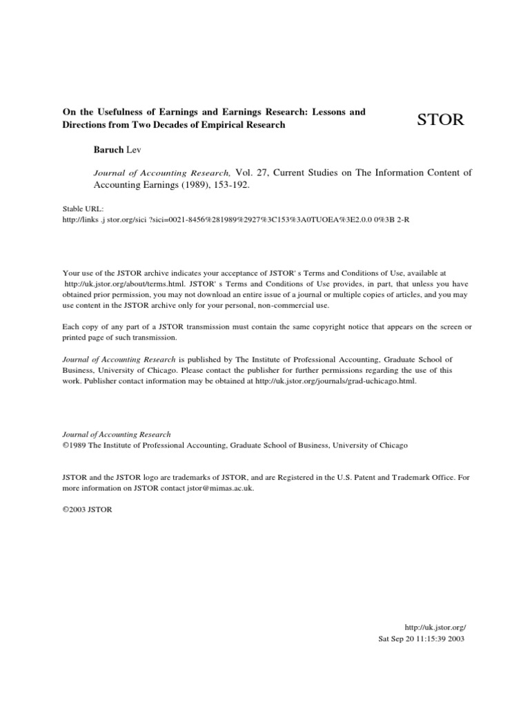 Lev (1989) | PDF | Correlation And Dependence | Stocks