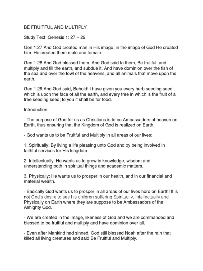 Be Fruitful and Multiply | PDF | Book Of Genesis | Jesus