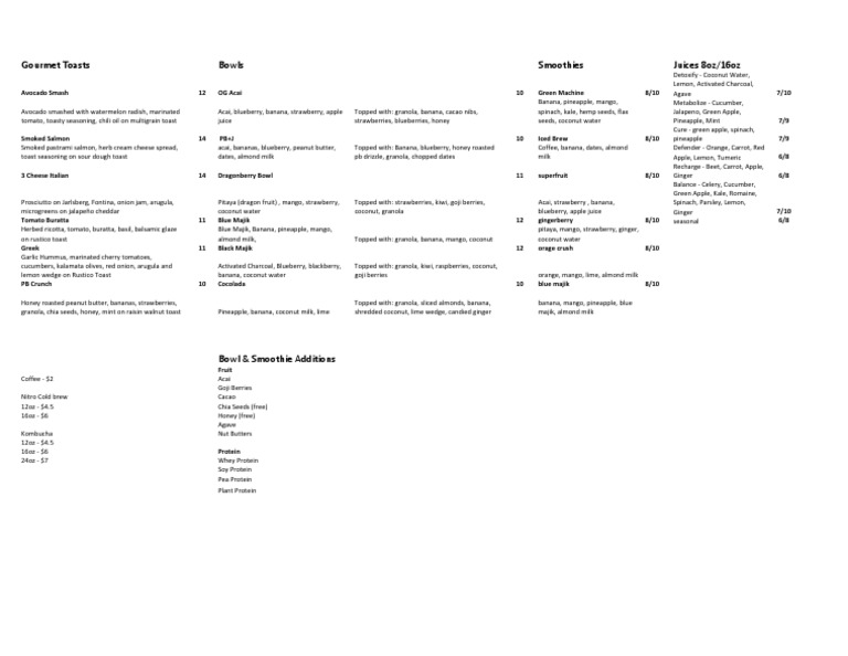 Toastique Menu - Current Menu | PDF | Berry | Crops