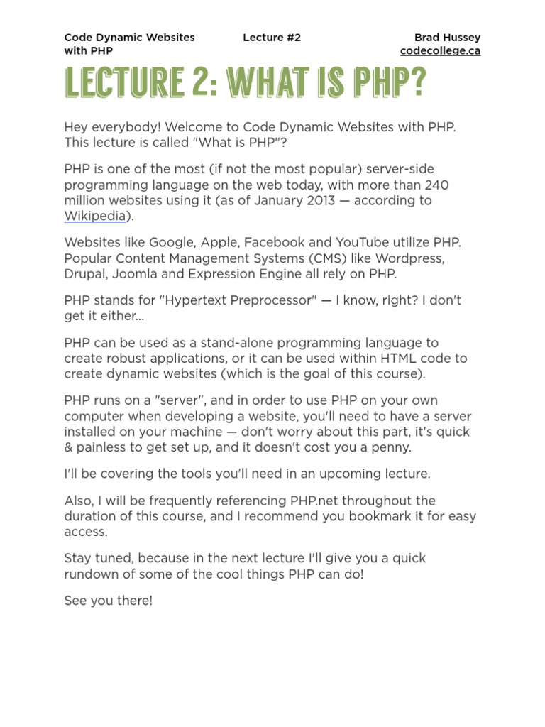 An Introduction To Php A Popular Server Side Programming Language For Dynamic Websites Pdf