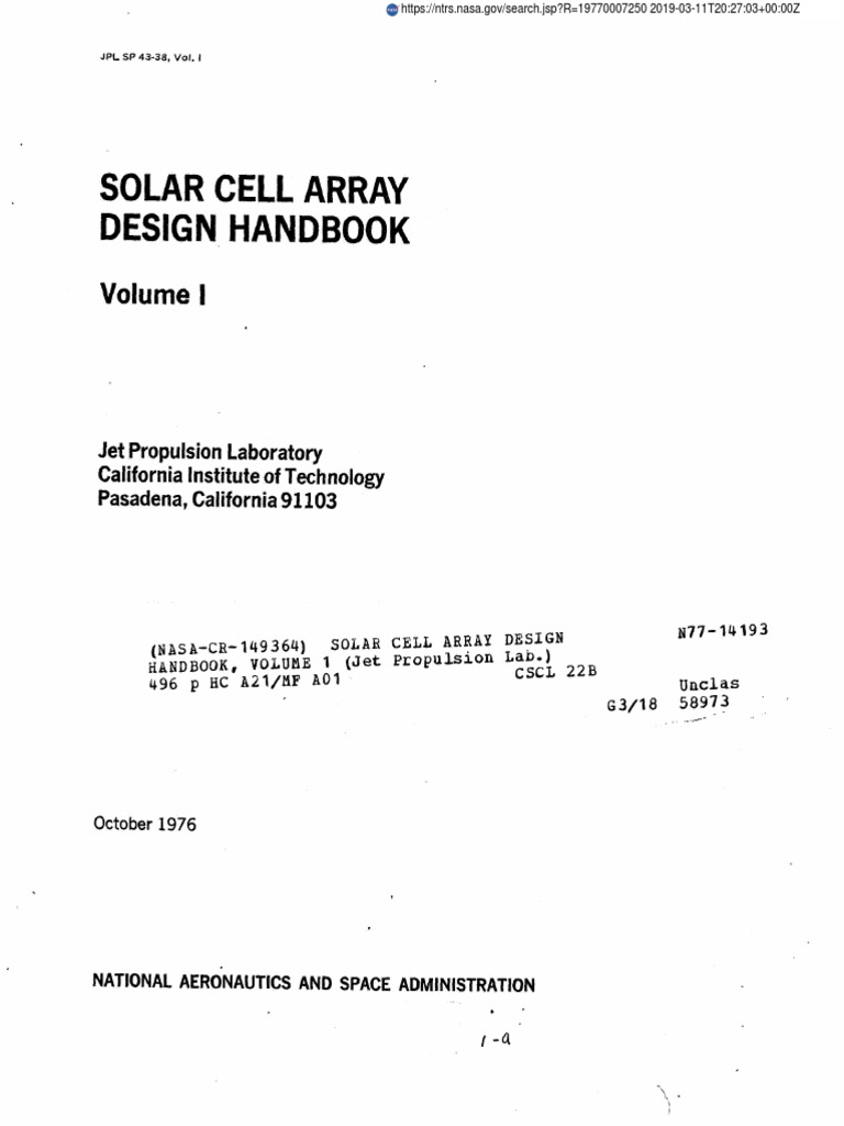 Solar Cell Arrays Design Handbook PDF | PDF | Spacecraft ...