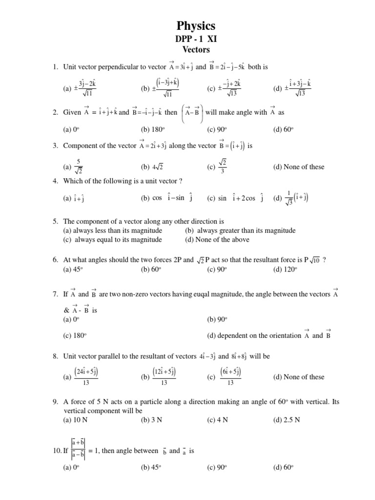1007 Class XI - P 131. Vectors DPP 1 | PDF | Norm (Mathematics ...