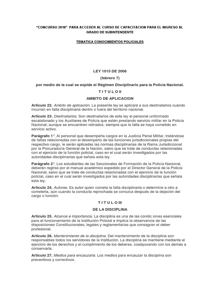 Ley 1015 | PDF | Policía | Evidencia (ley)