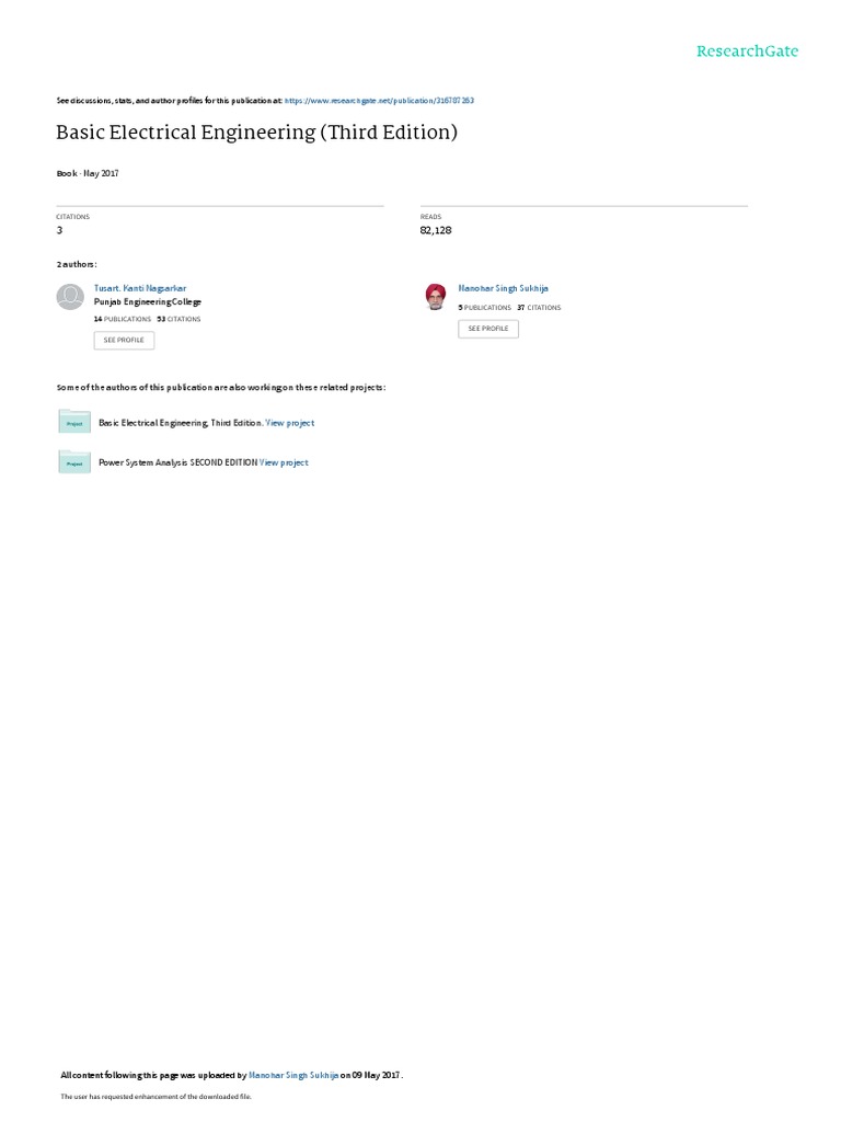 Basic Electrical Engineering (Third Edition) : Tusart. Kanti Nagsarkar Manohar Singh Sukhija ...