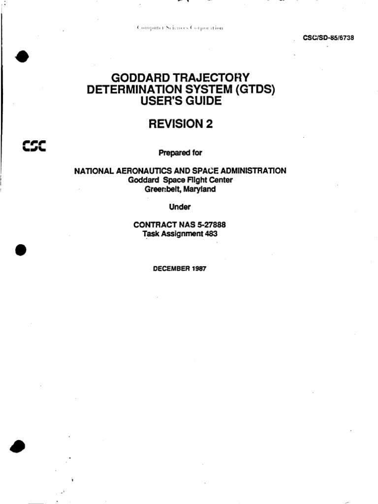 Goddard Trajectory Determination System (GTDS) User's Guide PDF | PDF ...