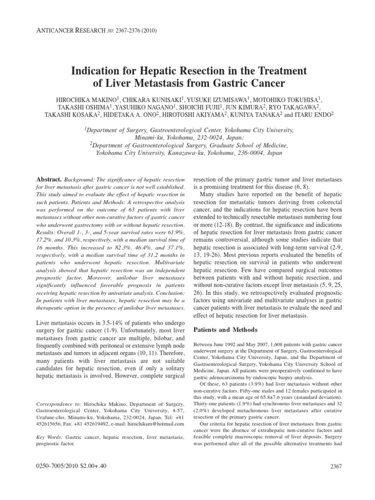 Advanced Gastric CA & Liver Mets | PDF | Metastasis | Cancer