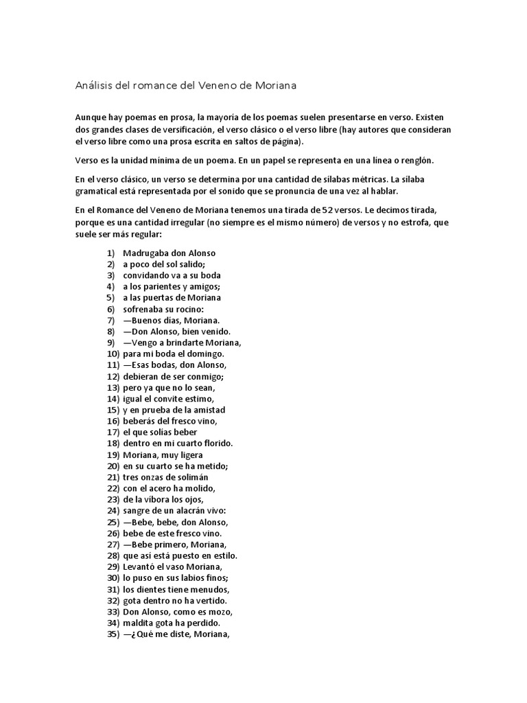 Analisis Del Romance Del Veneno de Moriana | PDF | Metro (poesía) | Sílaba