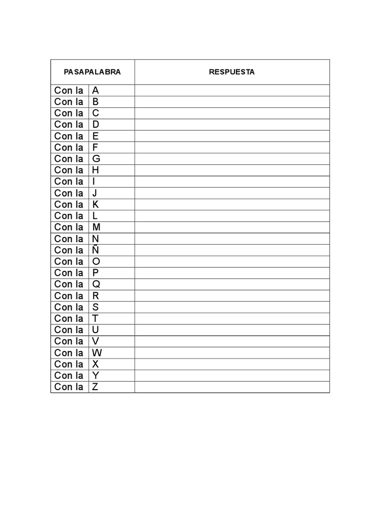 Plantilla Juego Pasapalabra | PDF | Artes del Lenguaje y Comunicación