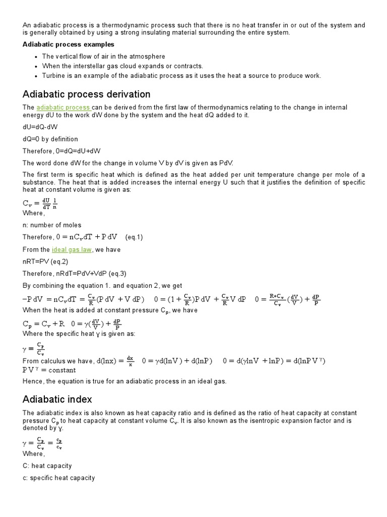 Adiabatic Process Derivation | PDF | Heat Capacity | Heat