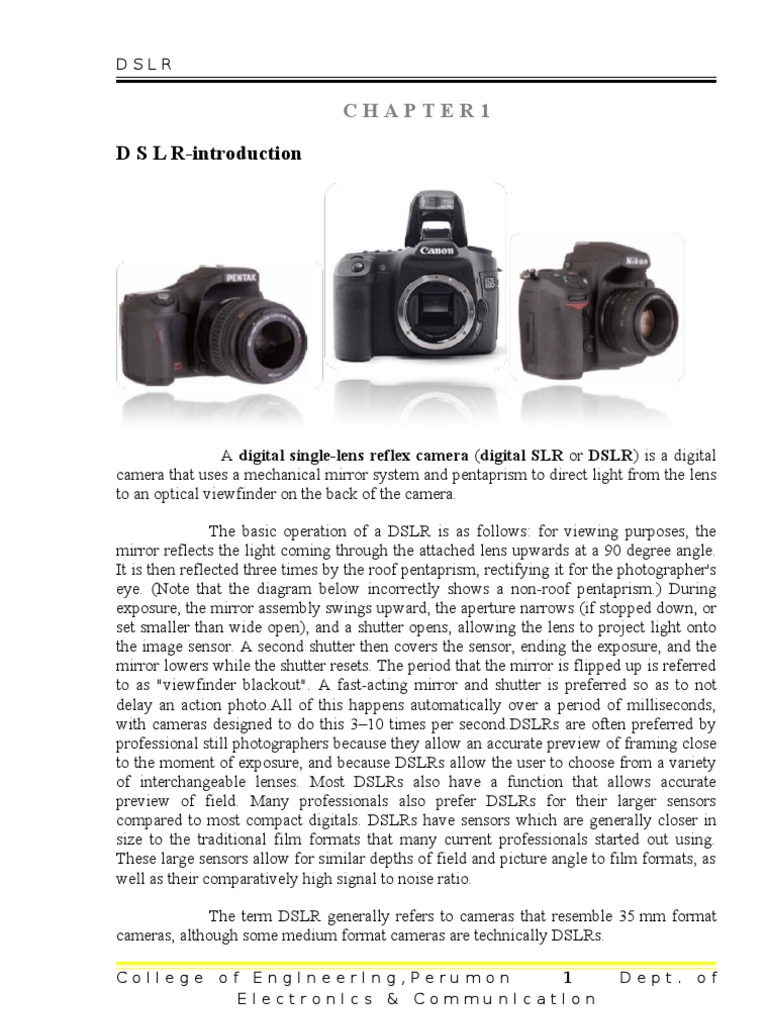 Introduction to Digital SLR Cameras | PDF | Digital Single Lens Reflex ...