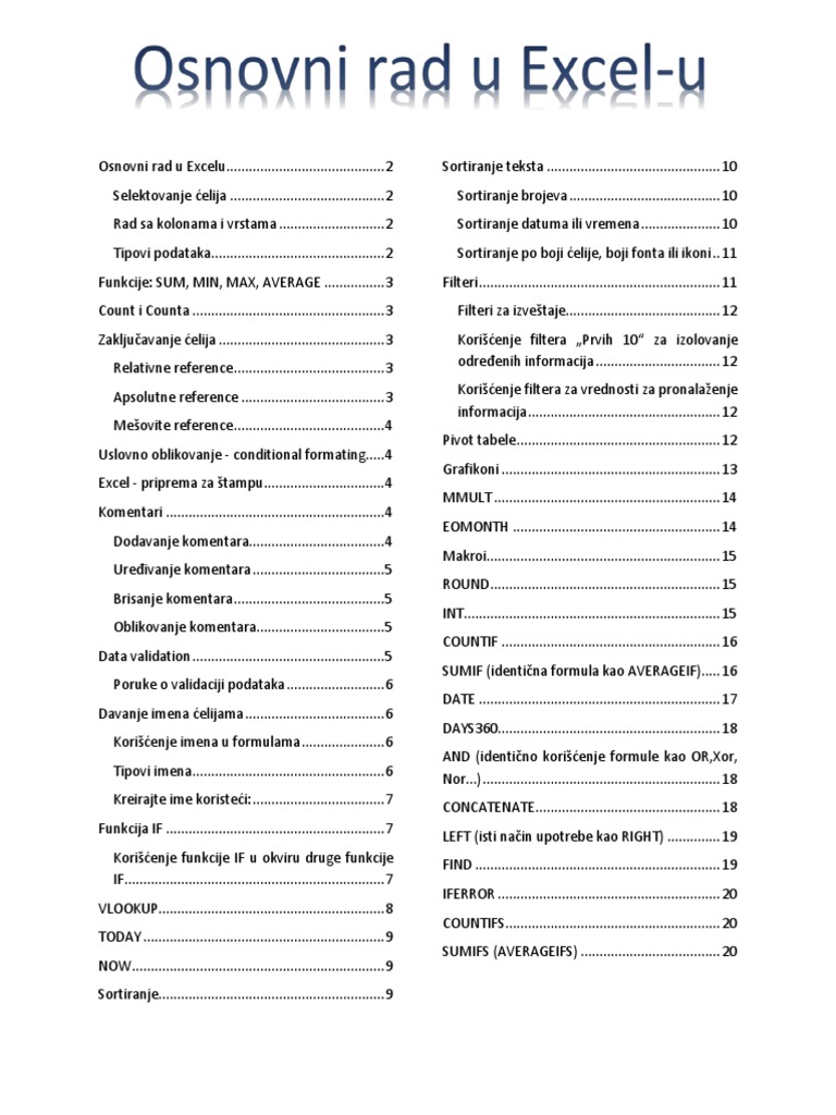 Osnovni Rad U Excelu | PDF