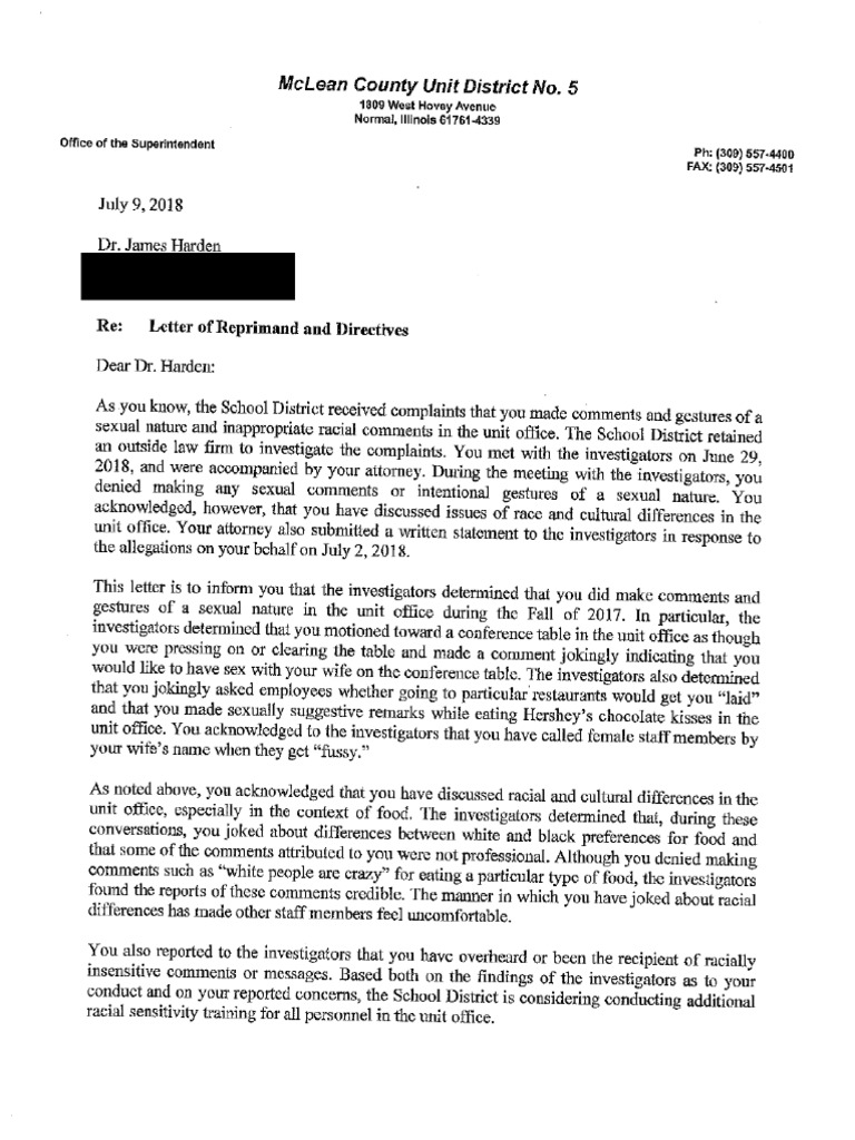 Letter of Reprimand and Directives - James Harden | PDF