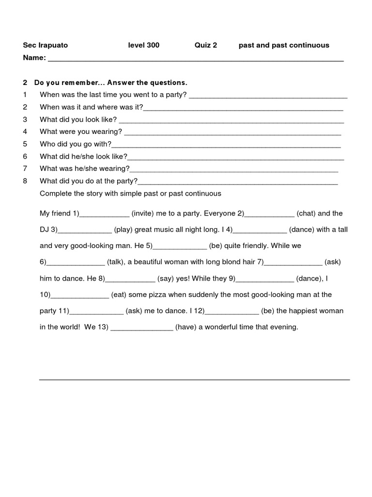 Past Simple and Continuous Quiz | PDF | Sports & Recreation