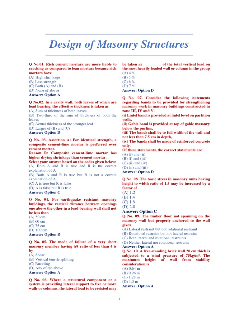 Masonry Structures Design Insights | PDF | Masonry | Mortar (Masonry)