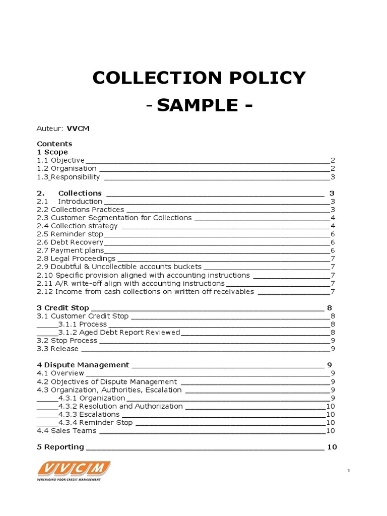 Sample Collection Policy | PDF | Bad Debt | Bankruptcy