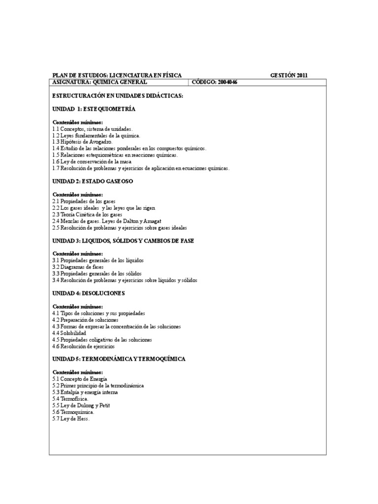 Contenidos Minimos Quimica General | PDF