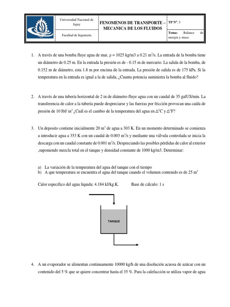 TP3 - Balance de Energia y Masa. | PDF | Bomba | Agua