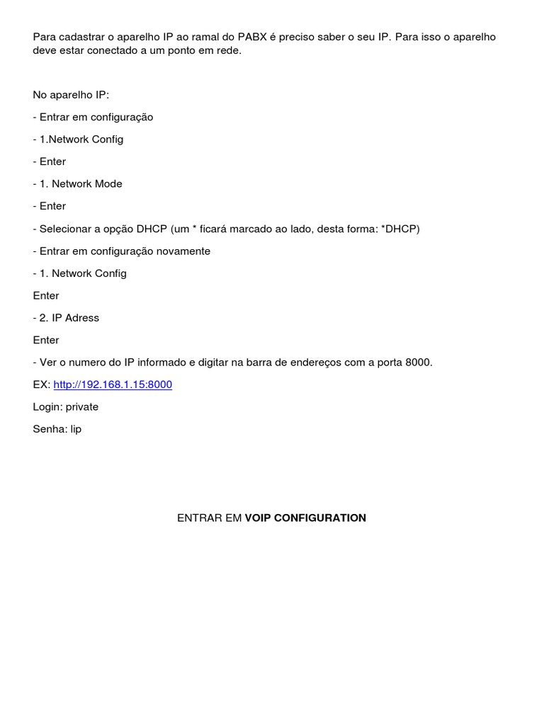 Cadastrando Ramal IP No LIP 8002 | PDF