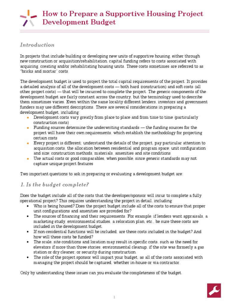 How To Prepare A Supportive Housing Project Development Budget | PDF ...