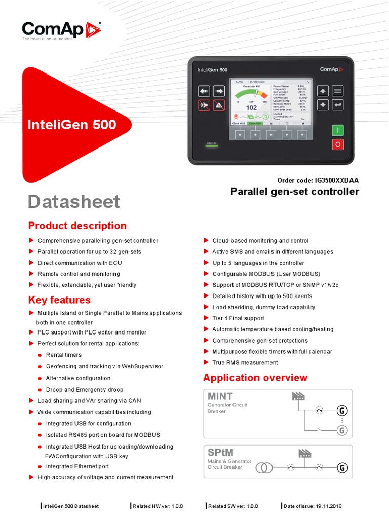 InteliGen 500 Datasheet PDF | PDF | Power Supply | Usb