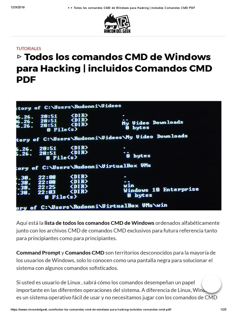 Todos Los Comandos CMD de Windows para Hacking - Incluidos Comandos CMD PDF | PDF | Registro de ...