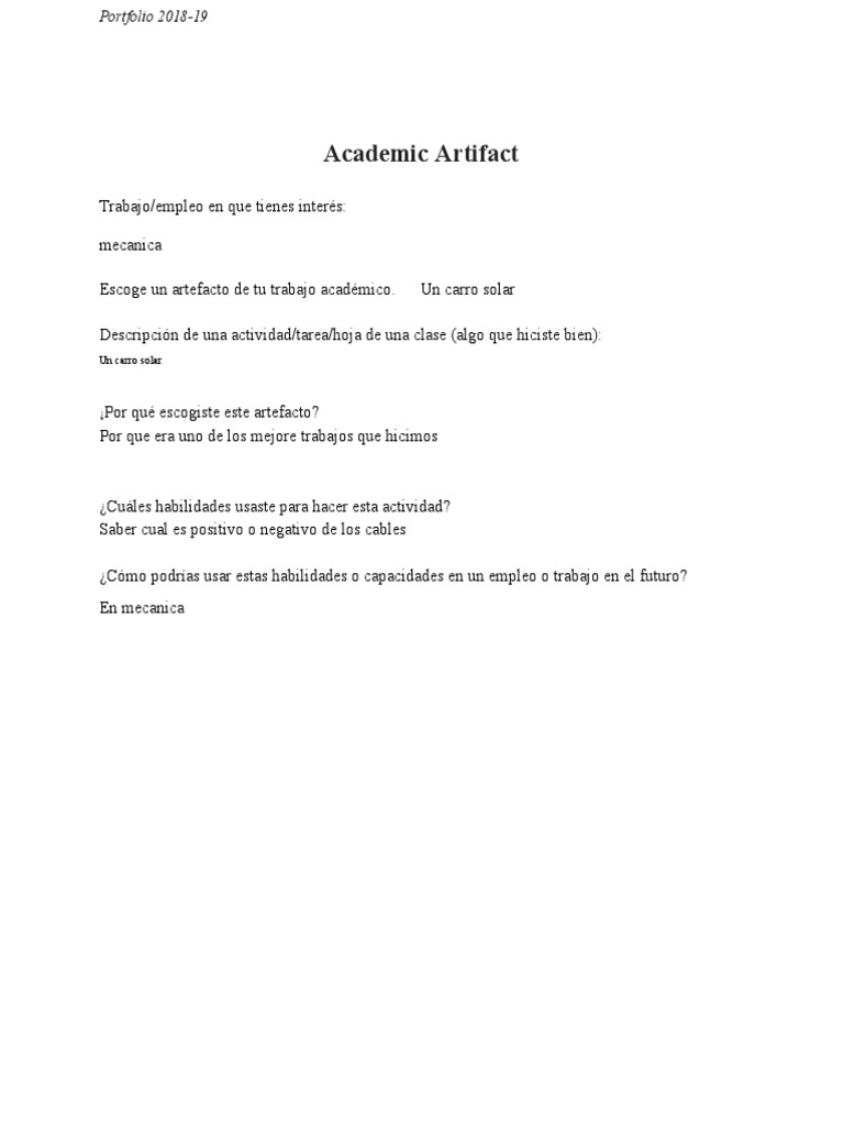 Academic Artifact Form | PDF | Cognición | Conceptos psicologicos