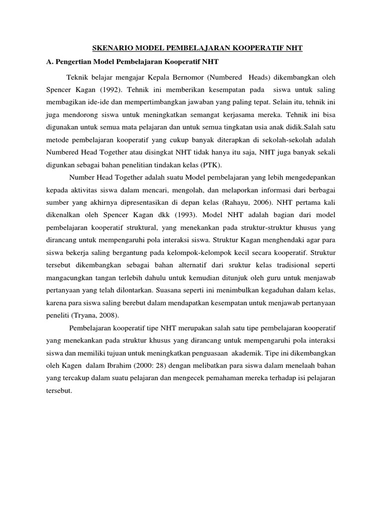 Skenario Model Pembelajaran Kooperatif NHT | PDF
