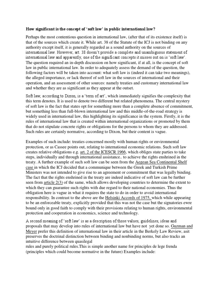 How Significant Is The Concept of Soft Law' in Public International Law ...
