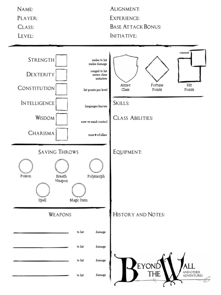Beyond The Wall Character Sheet PDF | PDF