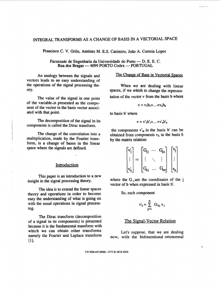 Integral Transformations As A Change Of Basis In Vectorial Space