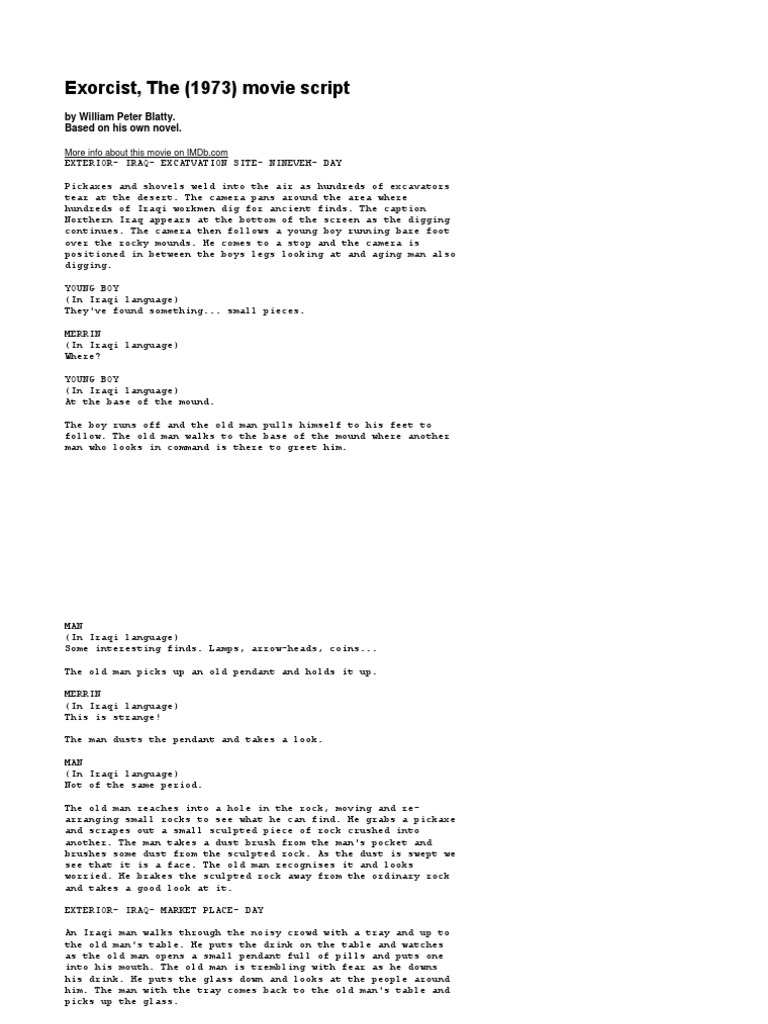 The Exorcist Script Pdf _ Exorcist, The Movie Script – WMJJXR
