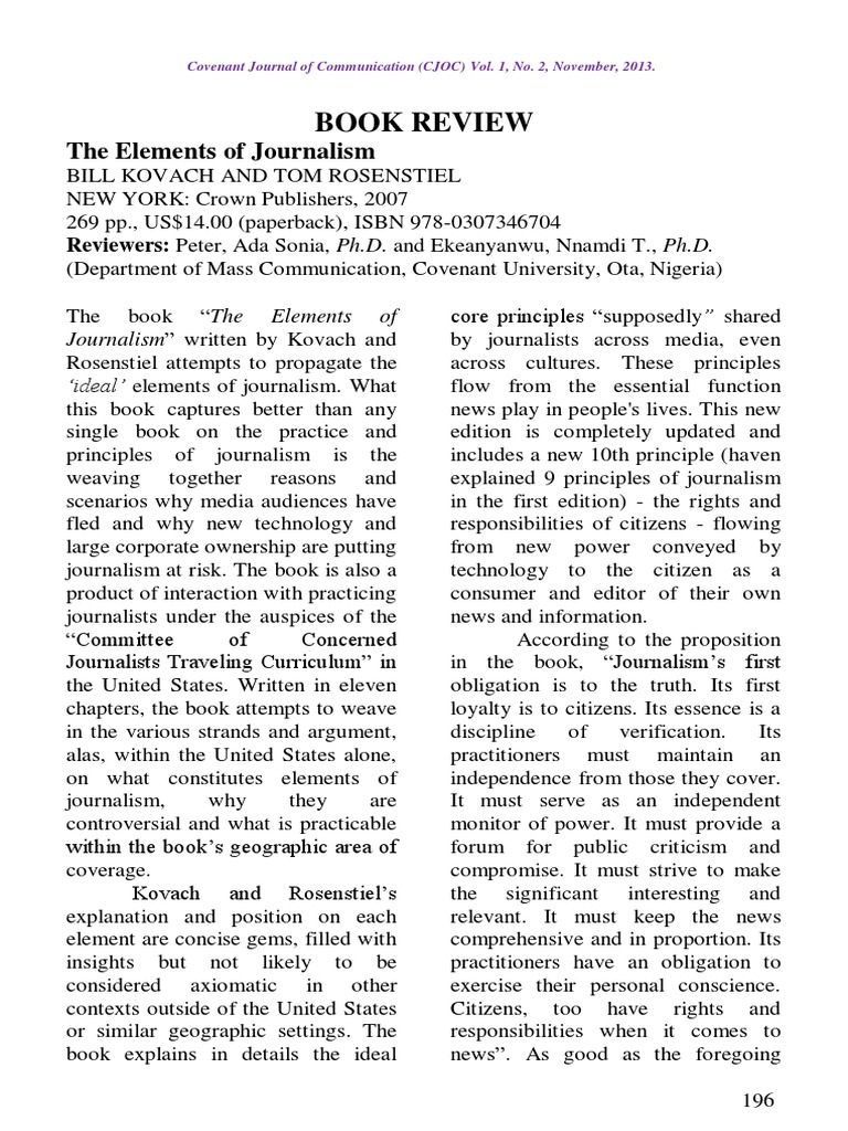 Book Review: The Elements of Journalism | PDF | Journalism | Democracy