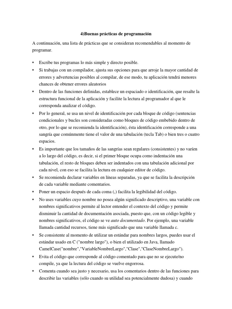 Buenas Prácticas de Programación | PDF | Lenguaje de programación | C ...