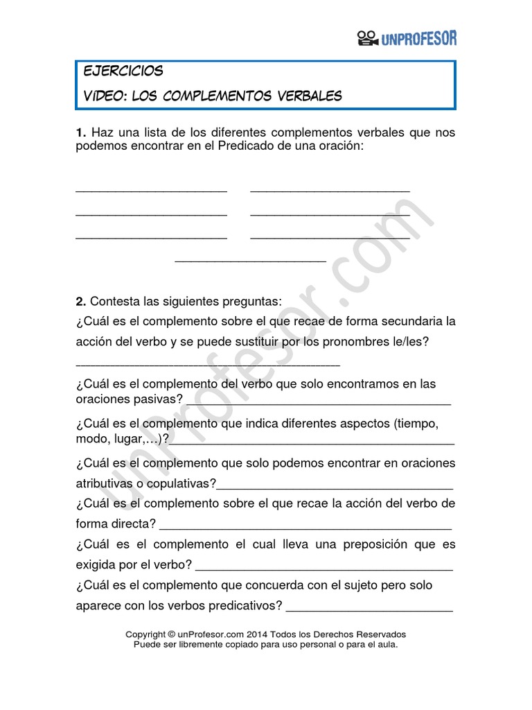 Ejercicio Los Complementos Verbales 115 | PDF