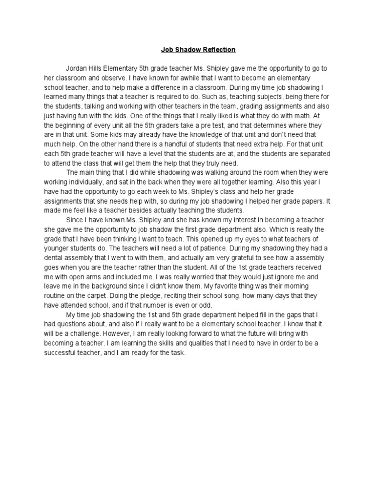 Job Shadow Reflection | PDF | Change | Pedagogy