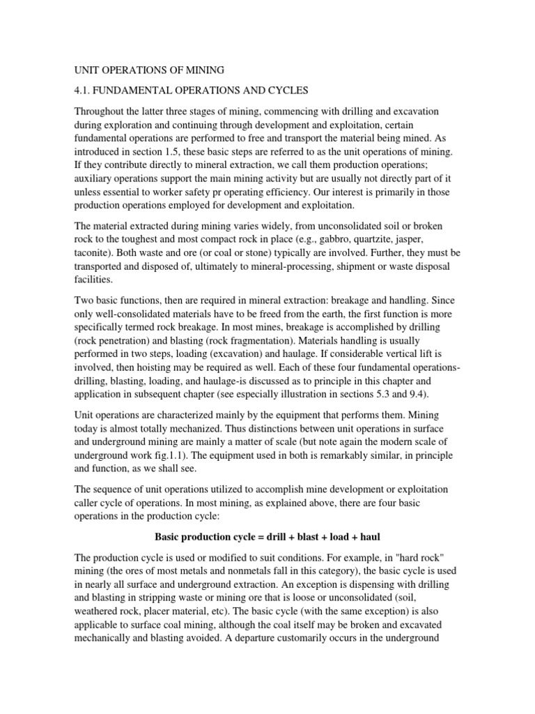 Unit Operations of Mining | PDF | Mining | Drilling