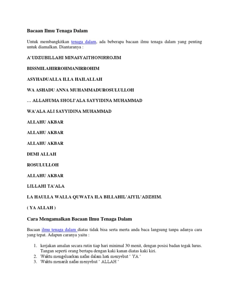 Bacaan dan Cara Tenaga Dalam | PDF | Pengembangan Diri
