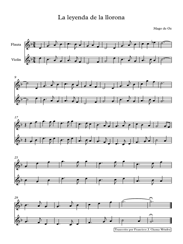 La Leyenda de La Llorona - Partitura Completa | Musique