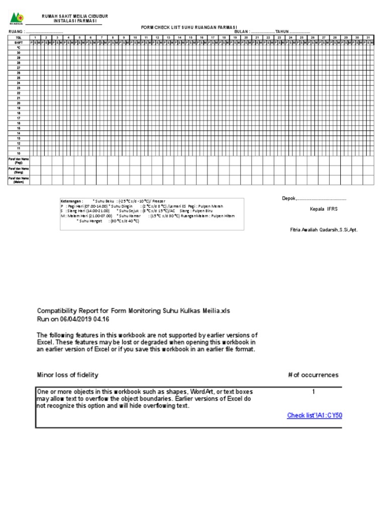 Form Checklist Suhu Ruangan Farmasi | PDF | Office Software | Unix Software