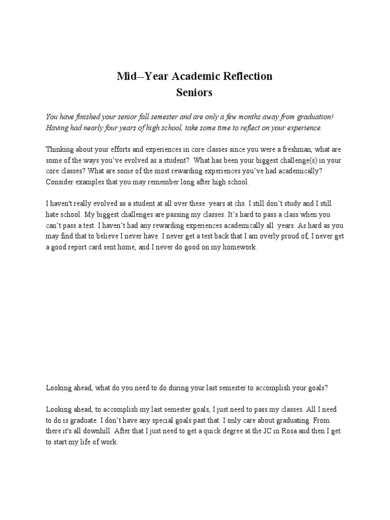 Mid - Year Academic Reflection | PDF