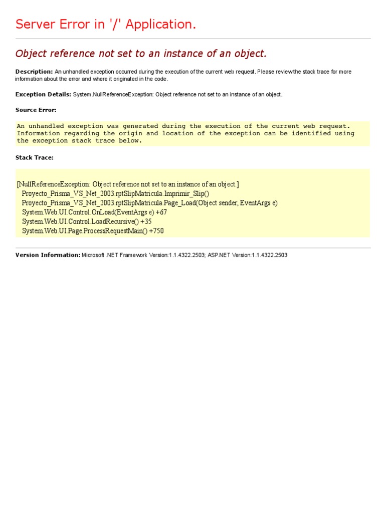 Server Error in '/' Application.: Object Reference Not Set To An Instance of An Object | PDF