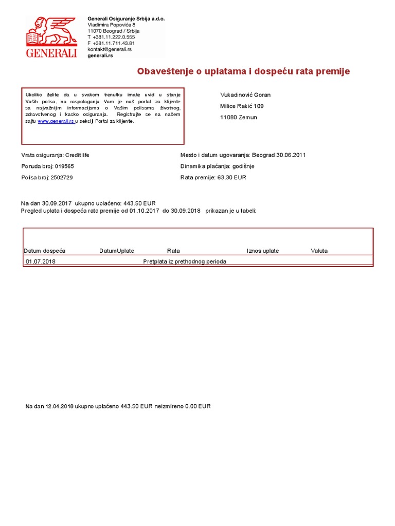 Pismo - Delta Generali Osiguranje | PDF | Banking | Banks