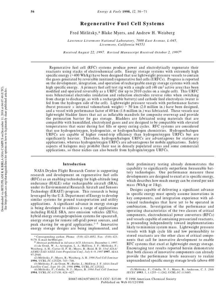 Regenerative Fuel Cell Systems PDF | PDF | Fuel Cell | Energy Storage
