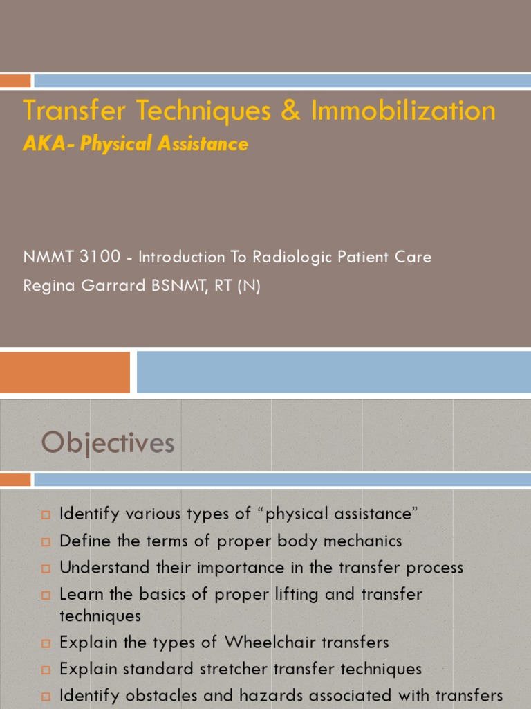Patient Transfer Techniques Overview | PDF | Wheelchair | Mechanics