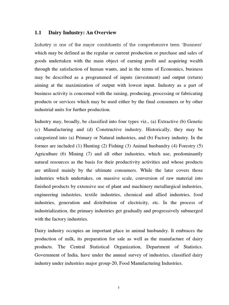 1.1 Dairy Industry: An Overview | PDF | Dairy | Milk