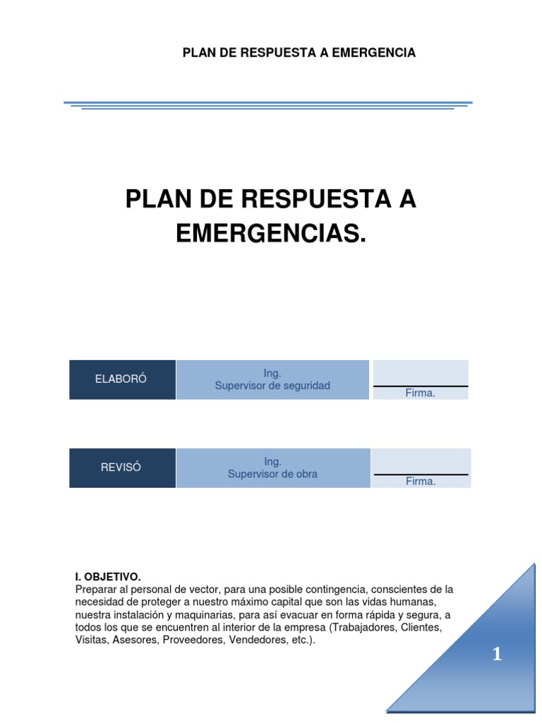 Plan De Respuesta De Emergencia
